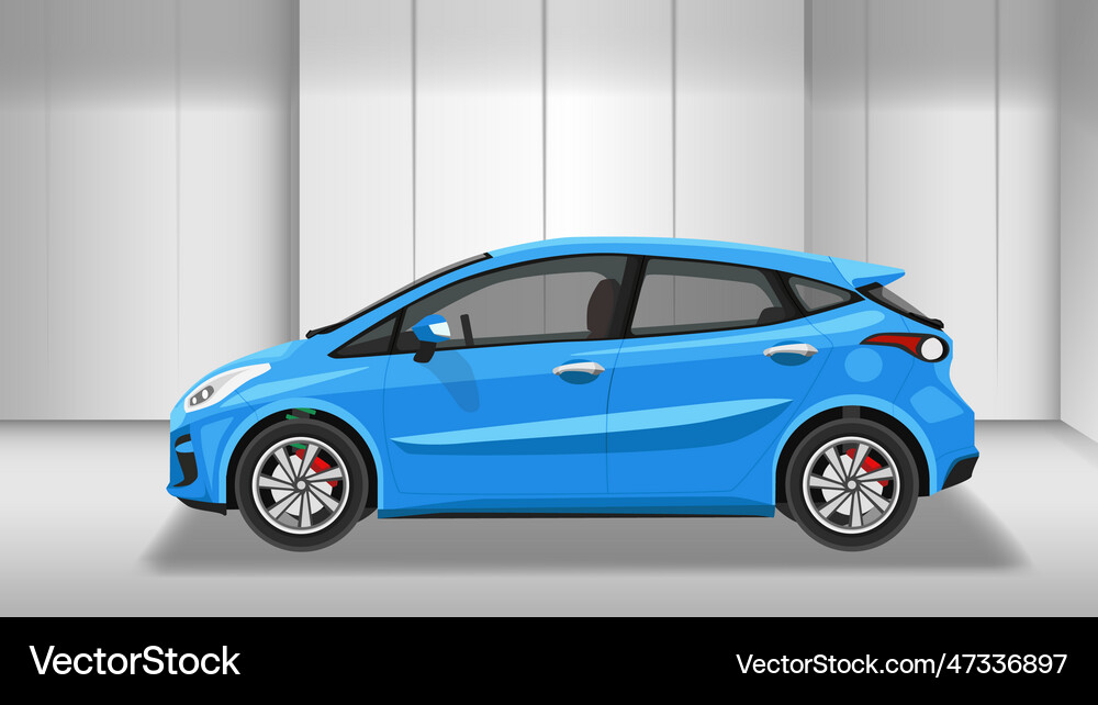 Hatchback car blue color can see inside car Vector Image