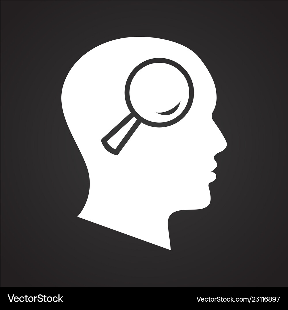 Human head with loupe icon on black background Vector Image