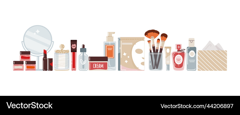Makeupskincare cosmetics in flat style on white Vector Image