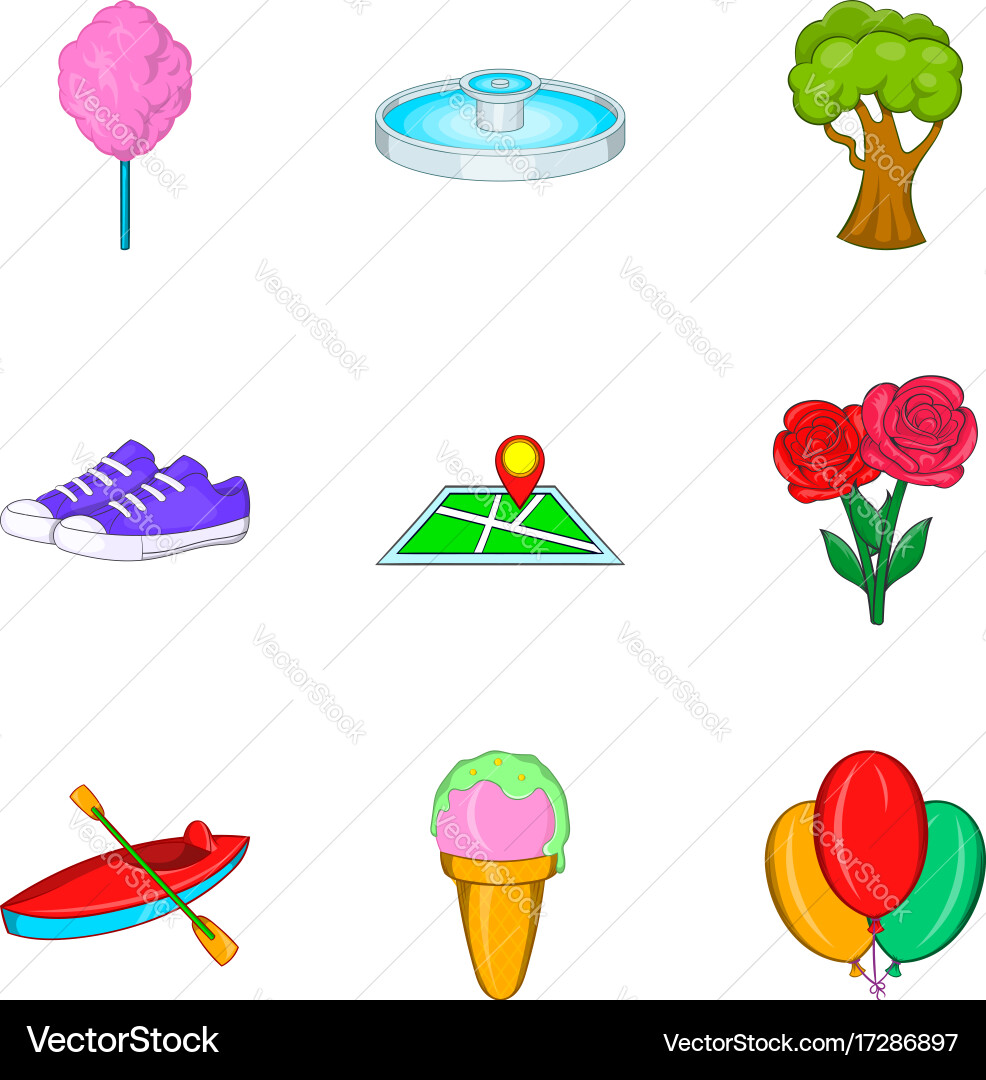 Park activities icon set cartoon style Royalty Free Vector