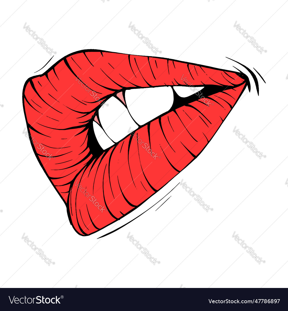 Red Female Lips Sketch Line Art Royalty Free Vector Image 