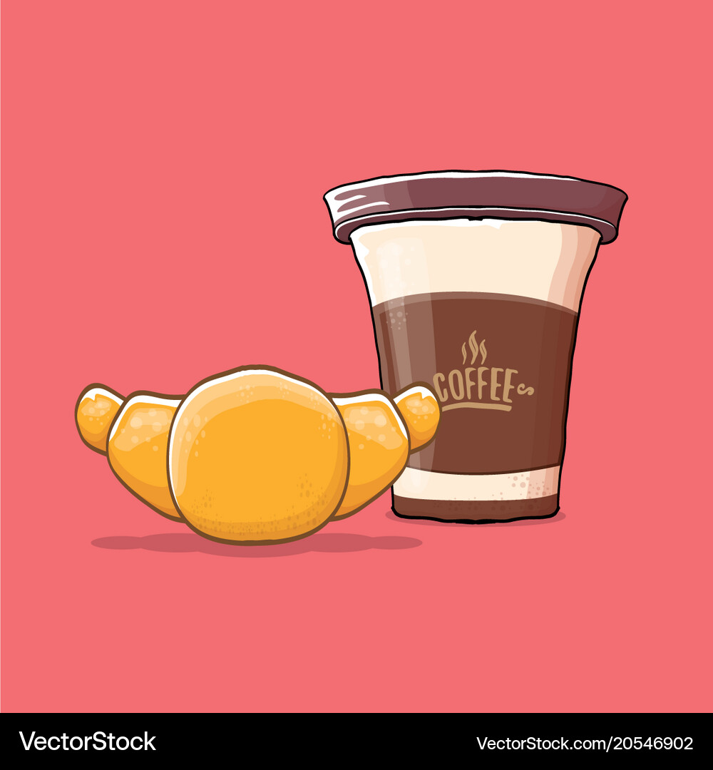 Coffee and croissant isolated on pink background Vector Image