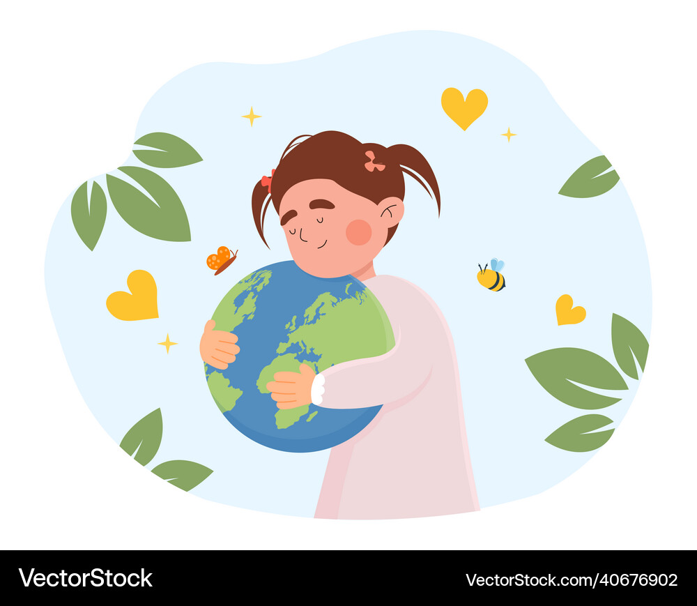 Girl hugs planet Royalty Free Vector Image - VectorStock