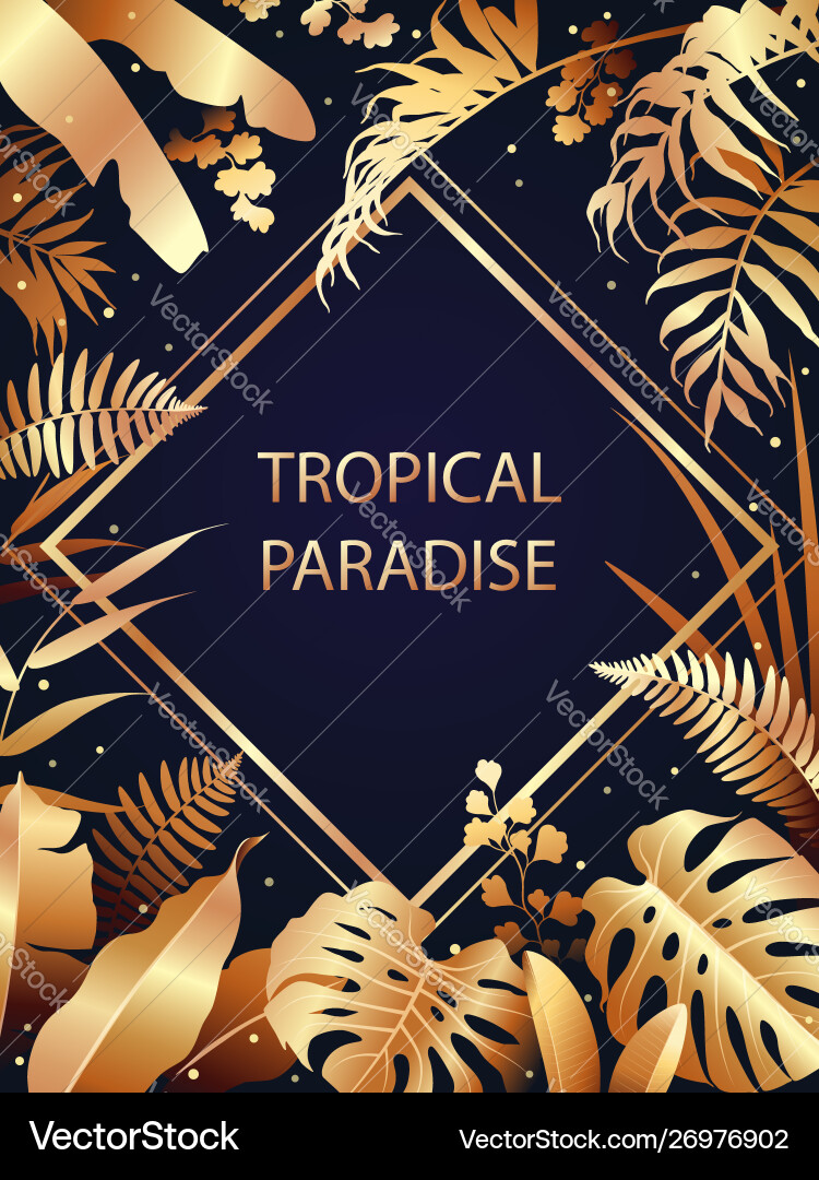 Golden tropical leaves border Royalty Free Vector Image