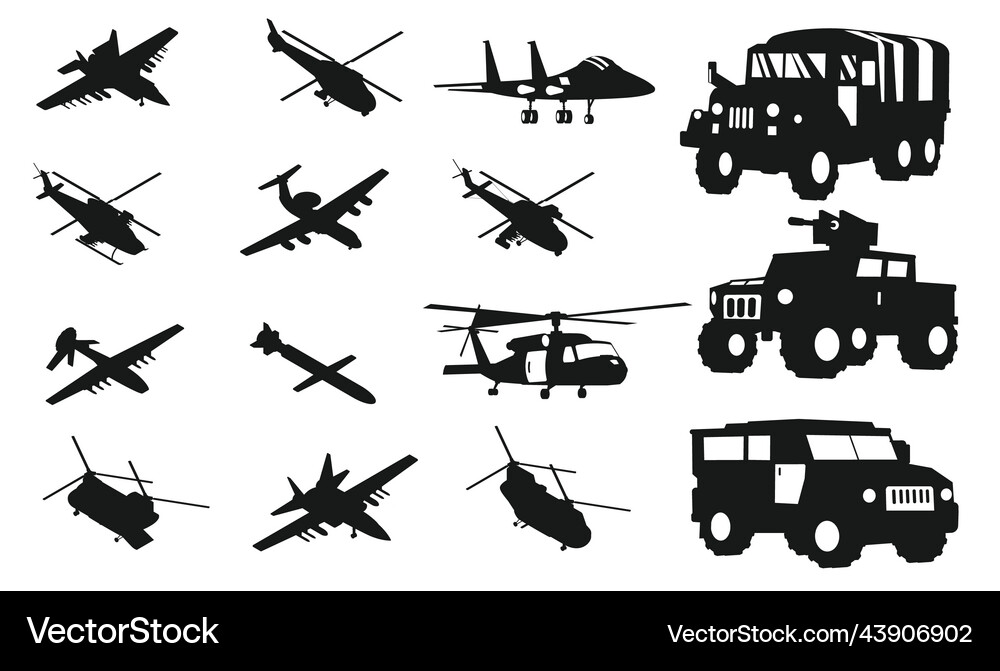 Military air force isometric set silhouettes Vector Image