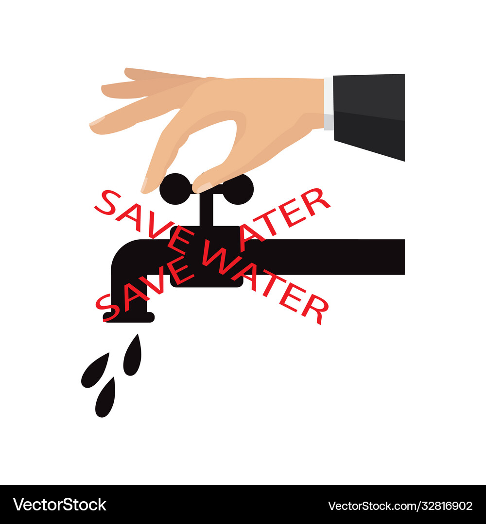 Turn off water with mans hand isolated Royalty Free Vector