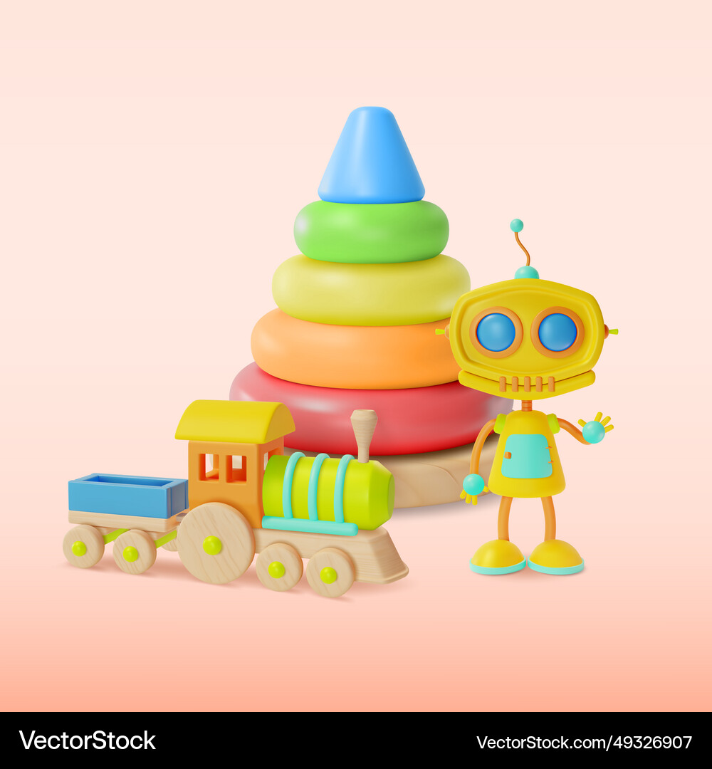 3d kid toy concept cartoon style Royalty Free Vector Image