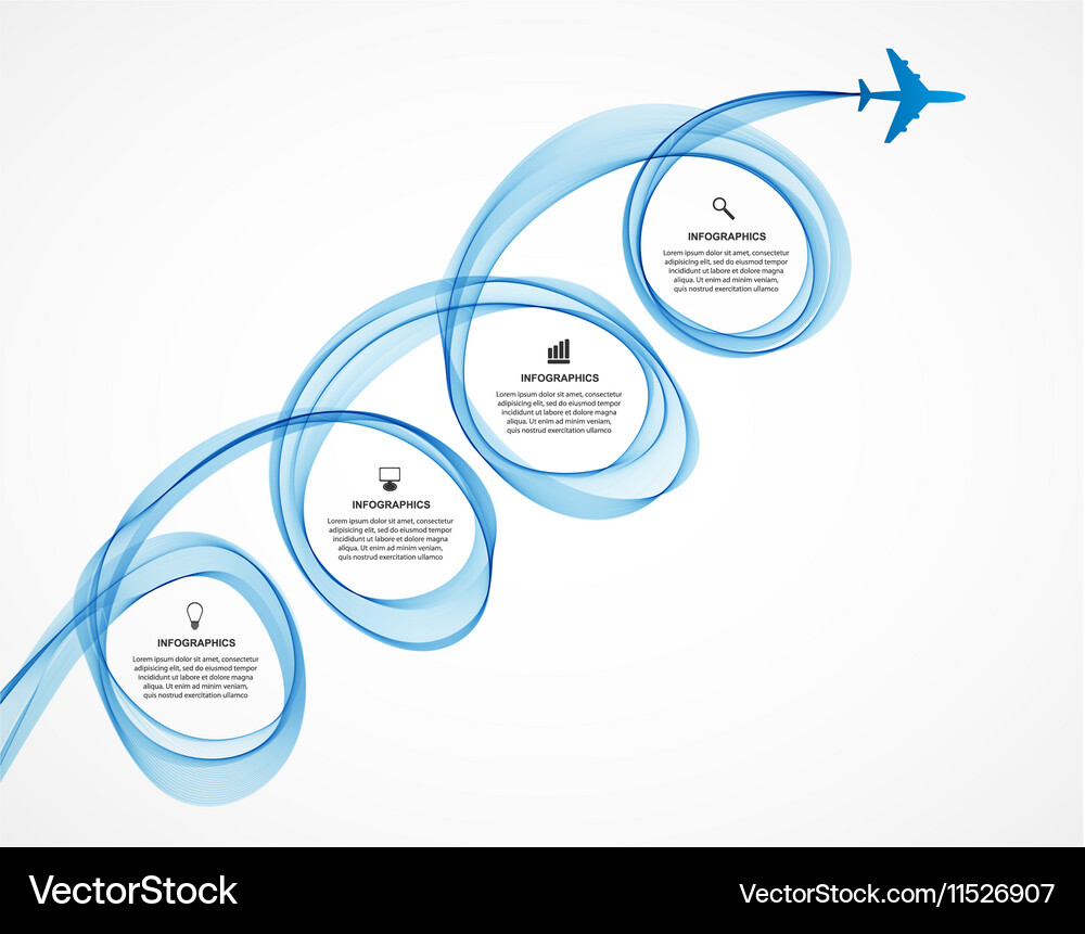 Abstract infographic airplane and wave a blue Vector Image