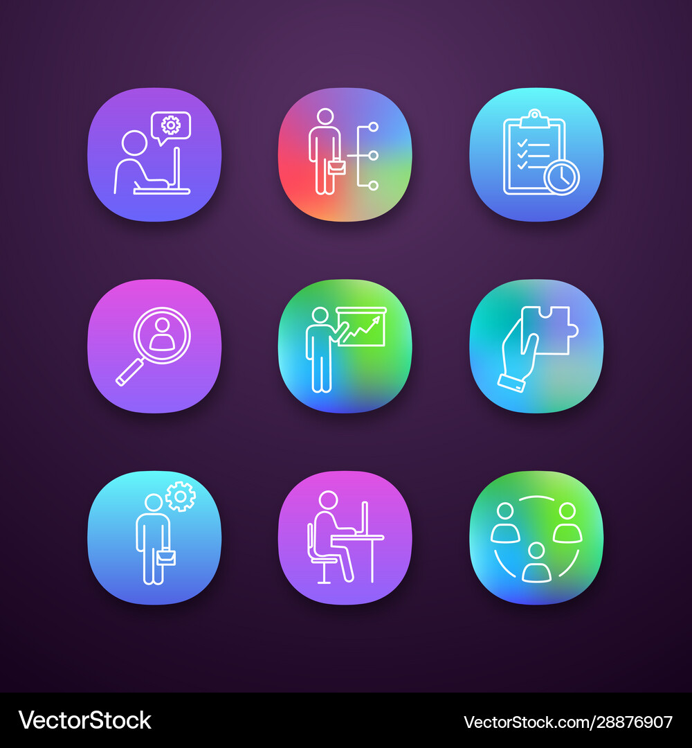 Business management app icons set Royalty Free Vector Image