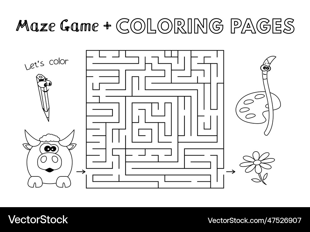Cartoon bull maze game Royalty Free Vector Image