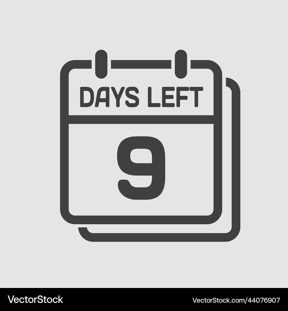 Countdown daily page calendar icon - 9 days left Vector Image