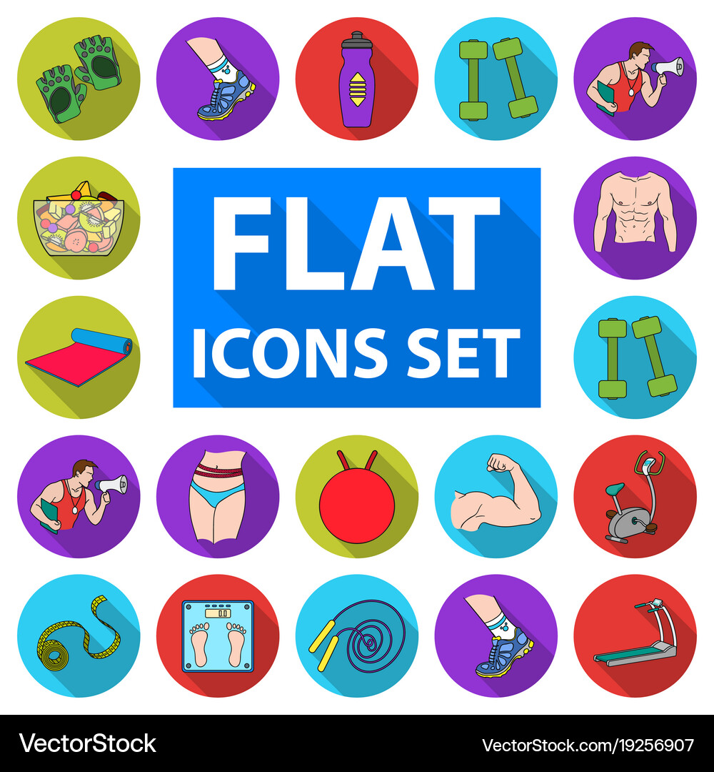 Fitness and attributes flat icons in set Vector Image