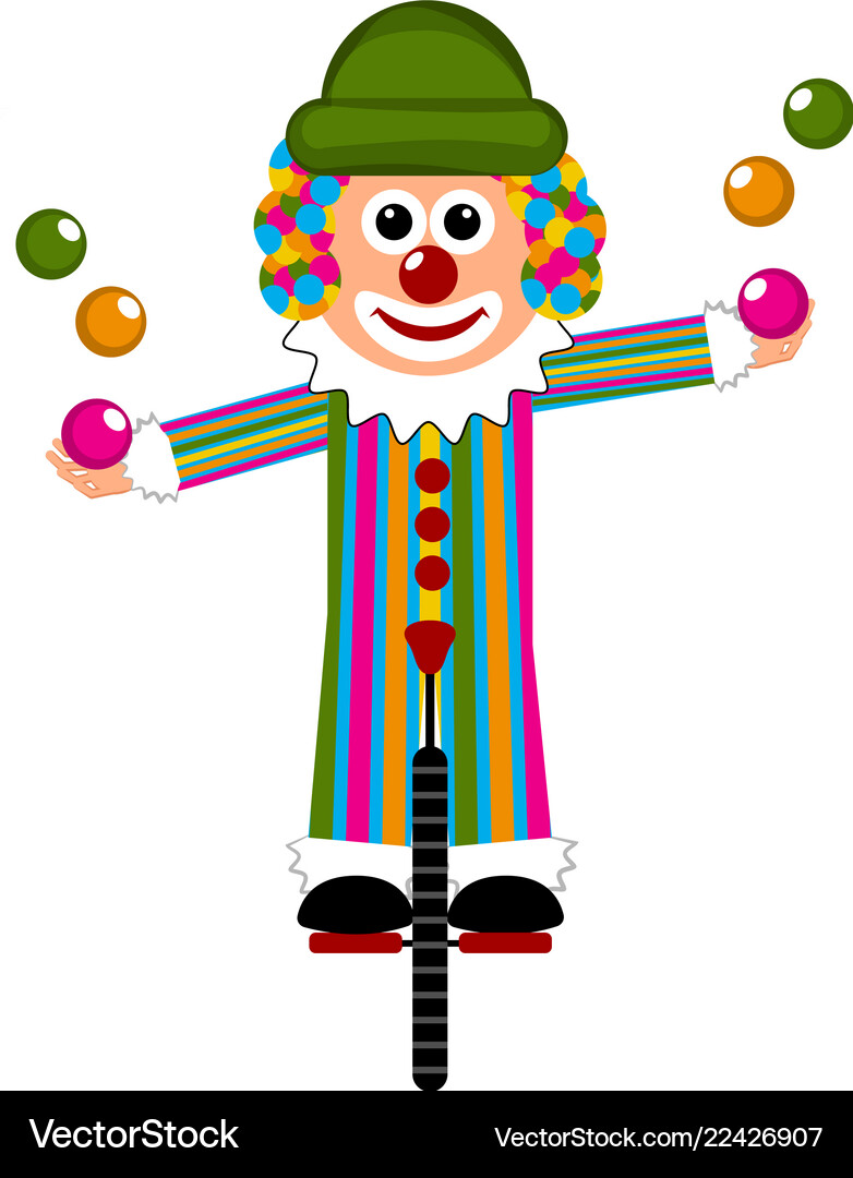 Happy circus clown on a monocycle Royalty Free Vector Image