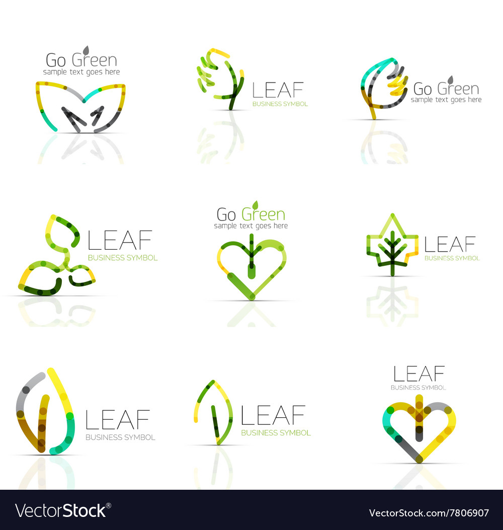 Linear leaf abstract logo set connected Royalty Free Vector