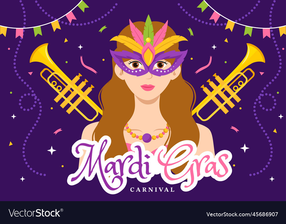 Mardi Gras Carnival Party With Mask Feathers Vector Image