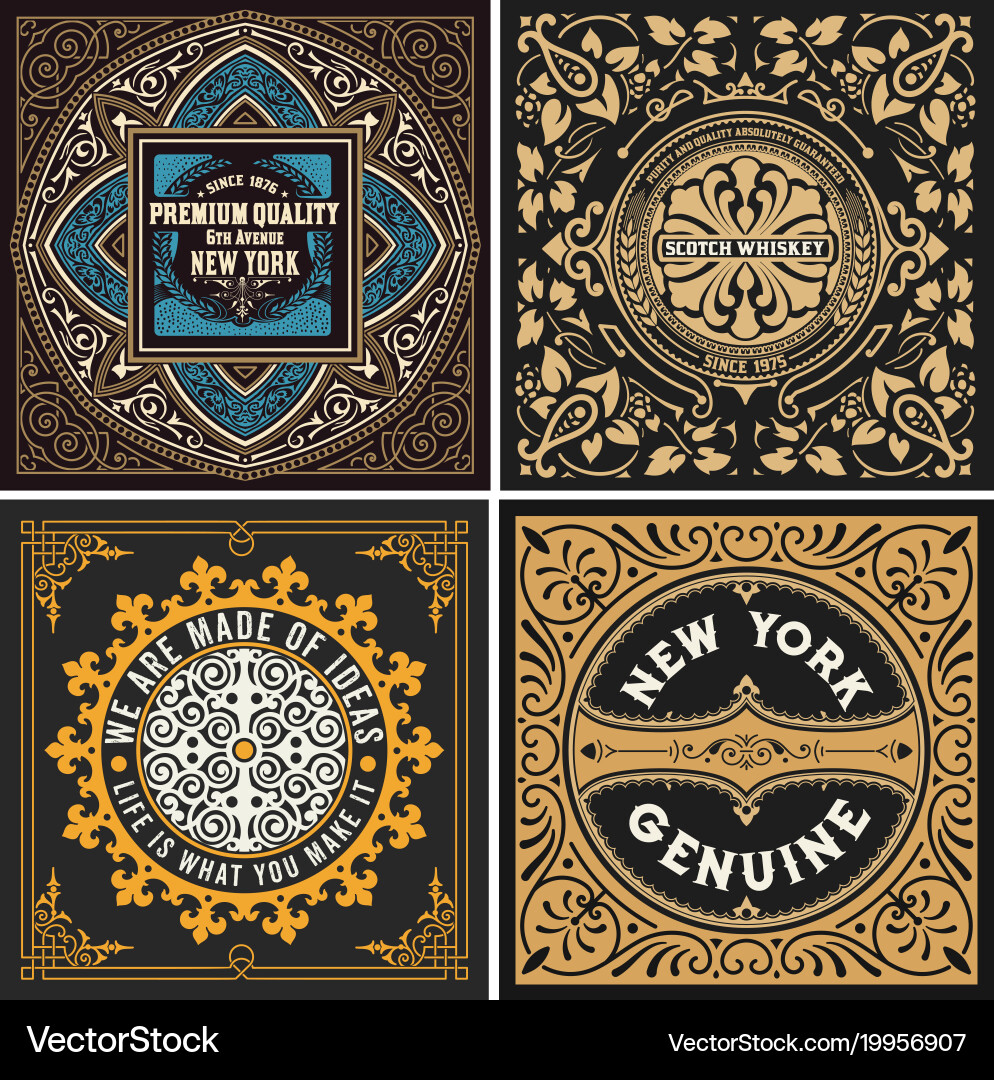 Old cards set with floral details Royalty Free Vector Image