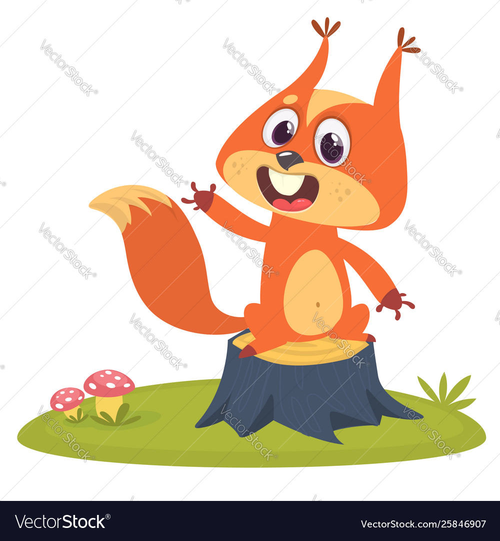 On squirrel on tree stump Royalty Free Vector Image