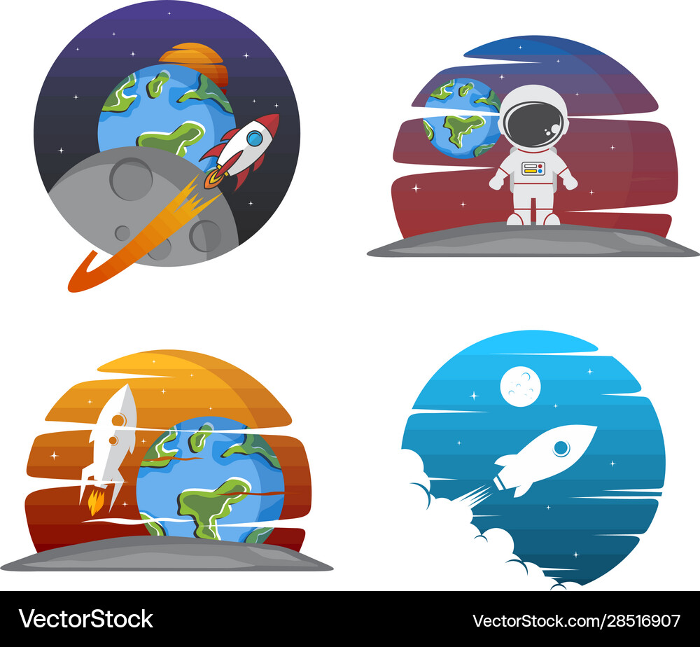 Rocket ship launch space travel sign badge label Vector Image