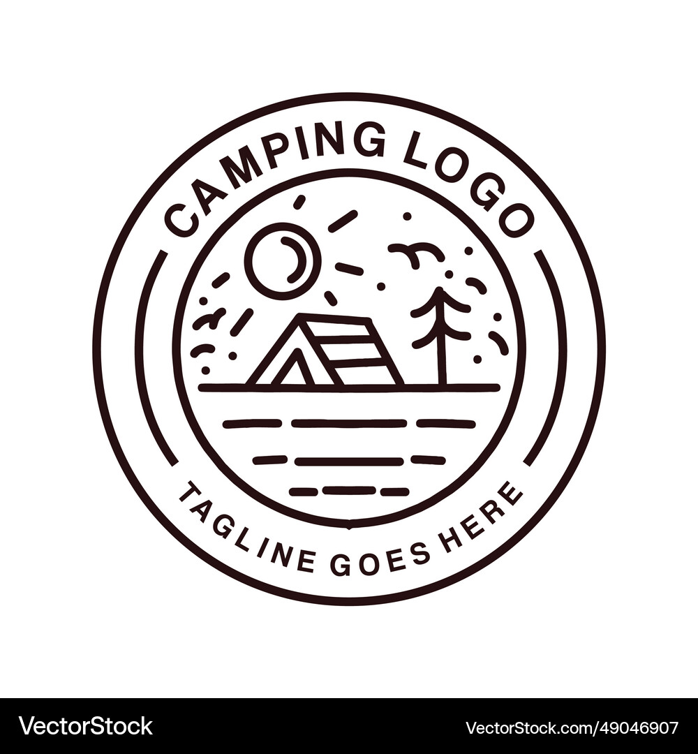 Vintage camp logo monoline emblem design badge Vector Image