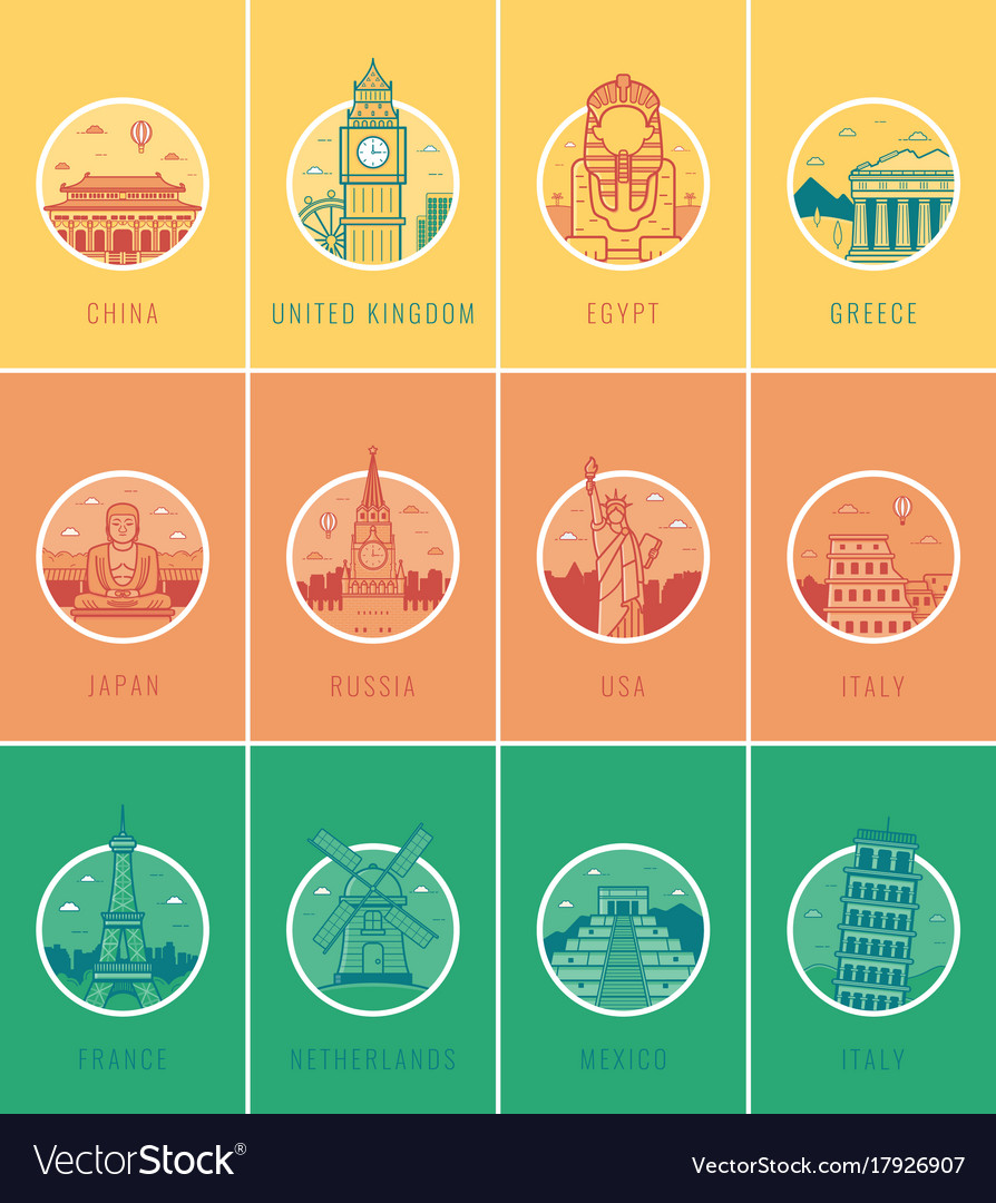 World landmarks travel and tourism landmarks Vector Image