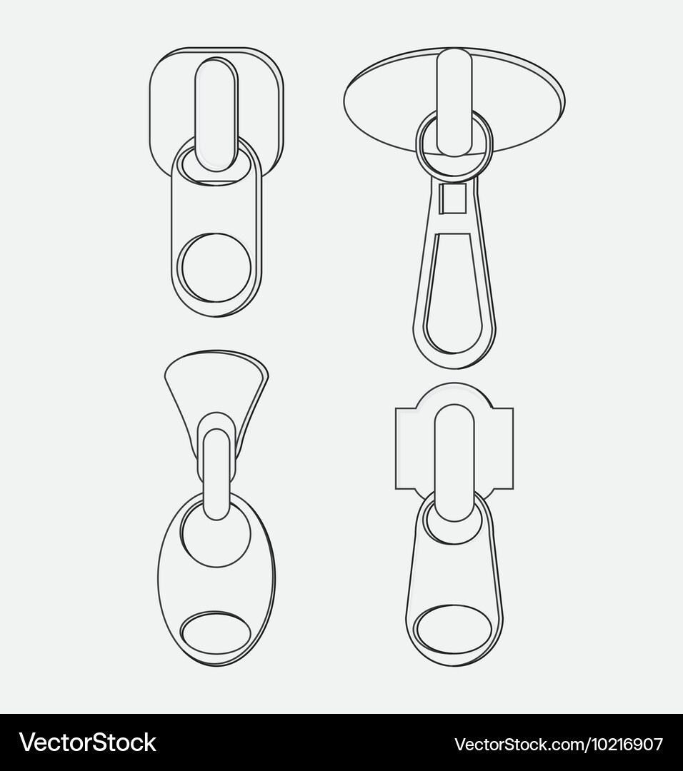 Zip zipper cloth metal teeth icon set Royalty Free Vector