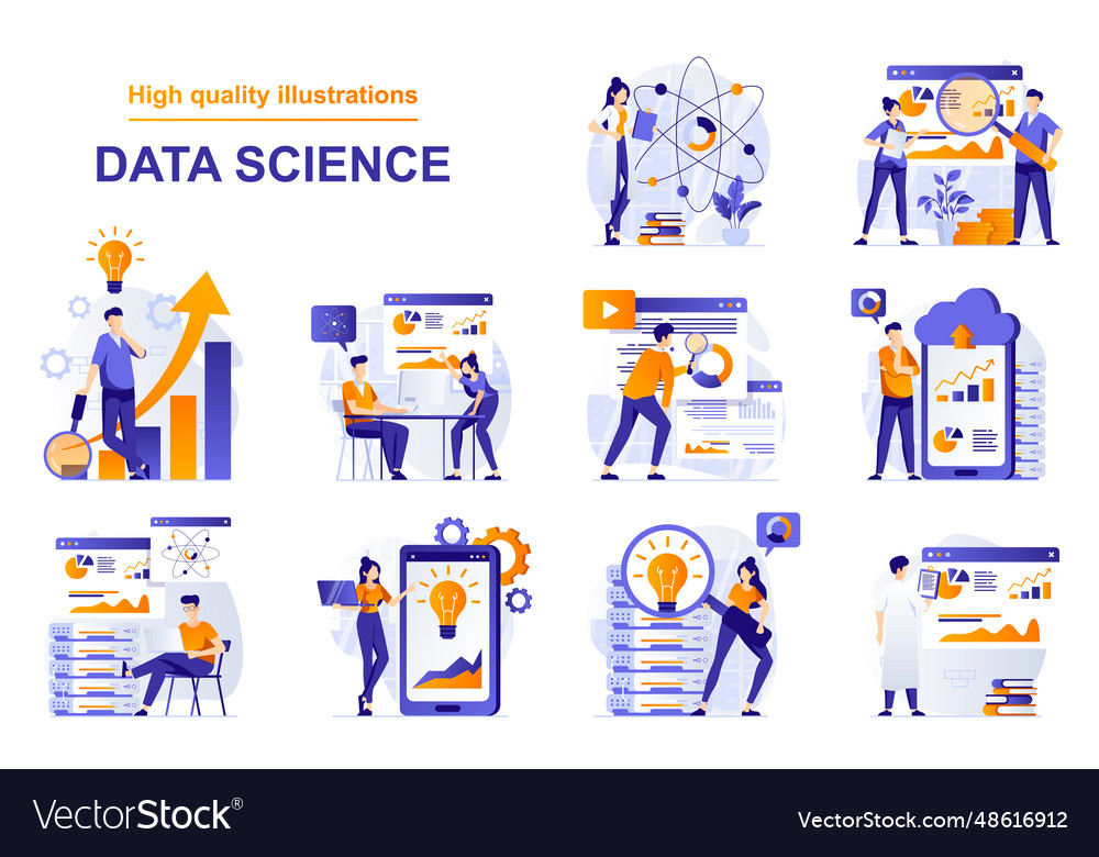 Data science web concept with people scenes set Vector Image