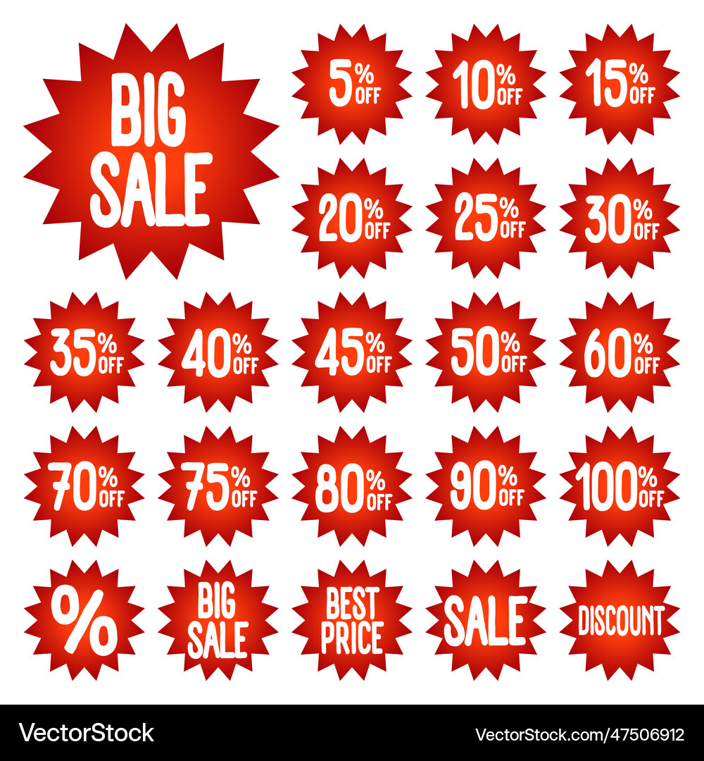 Discount stickers set for shop Royalty Free Vector Image