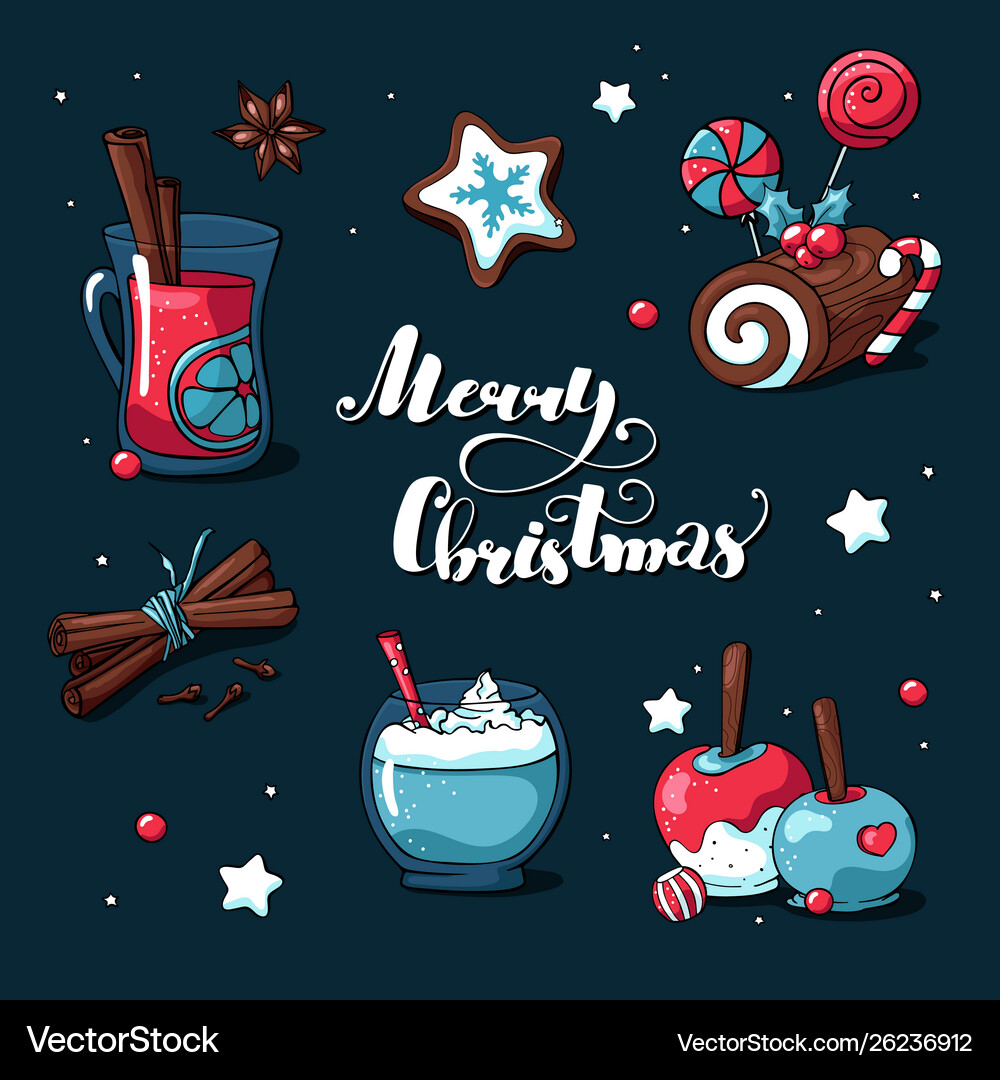 Doodle christmas card with merry Royalty Free Vector Image