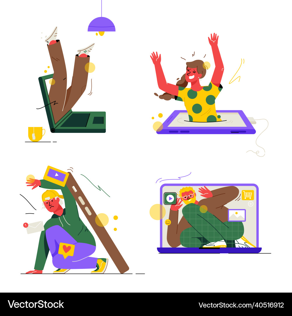 Gadget addiction concept set people addicted Vector Image