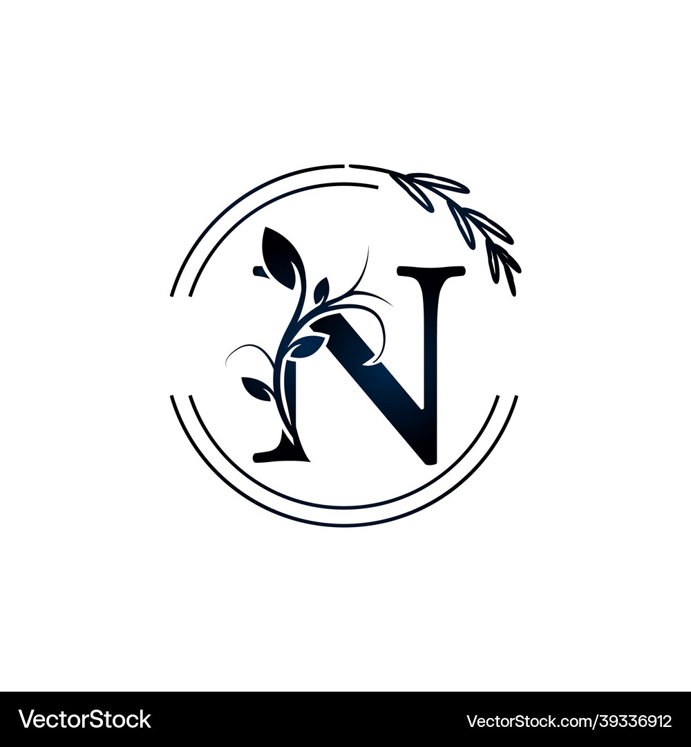 Initial letter n botanical flowers with lettering Vector Image