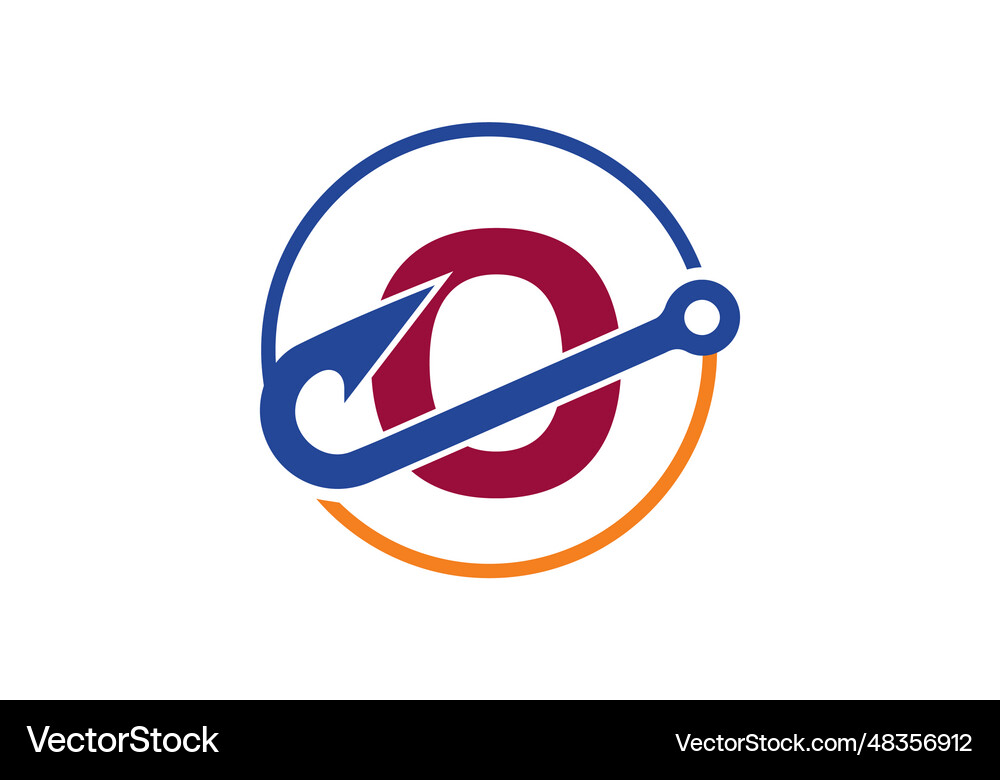 Initial o monogram letter alphabet with fishing Vector Image