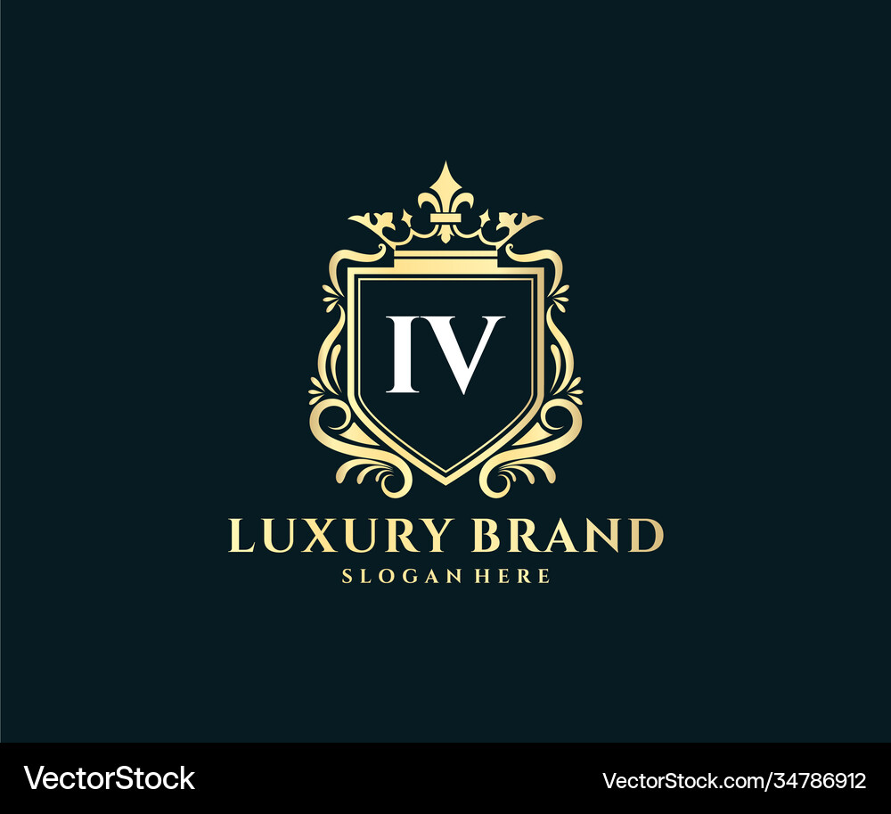 Iv initial letter gold calligraphic feminine Vector Image