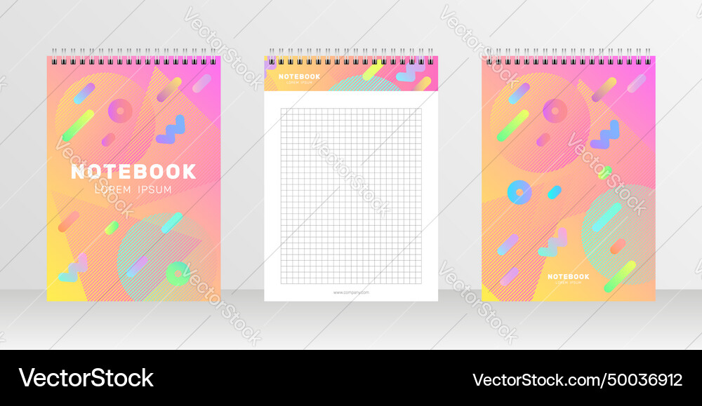 Notebook design template in trendy memphis 80-90s Vector Image