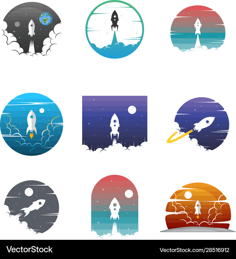 Rocket ship launch space travel sign badge label Vector Image