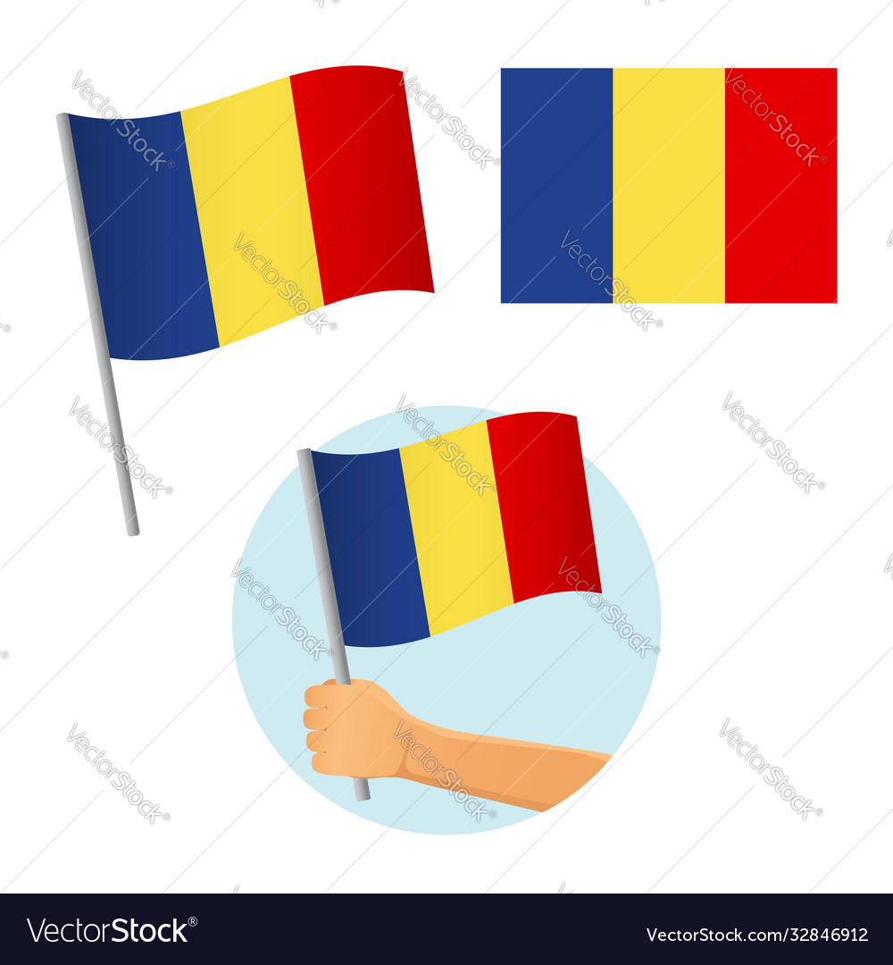 Romania flag in hand Royalty Free Vector Image