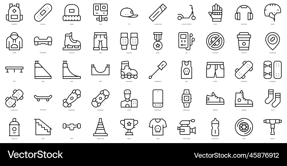 Set of thin line skating icons Royalty Free Vector Image