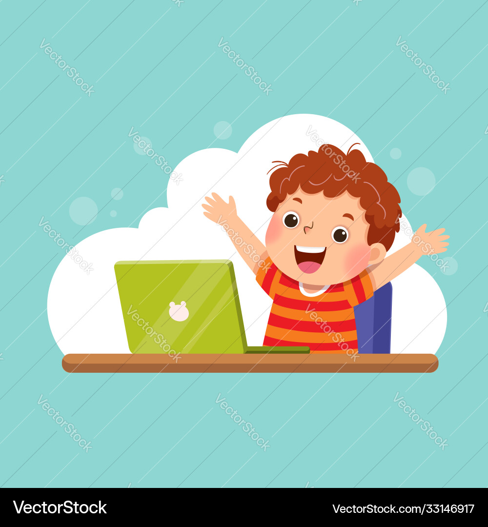 A cartoon boy with his laptop Royalty Free Vector Image