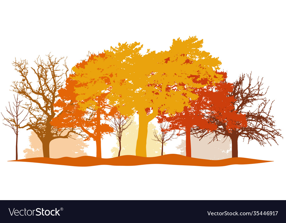 Autumn park silhouettes trees and bushes Vector Image