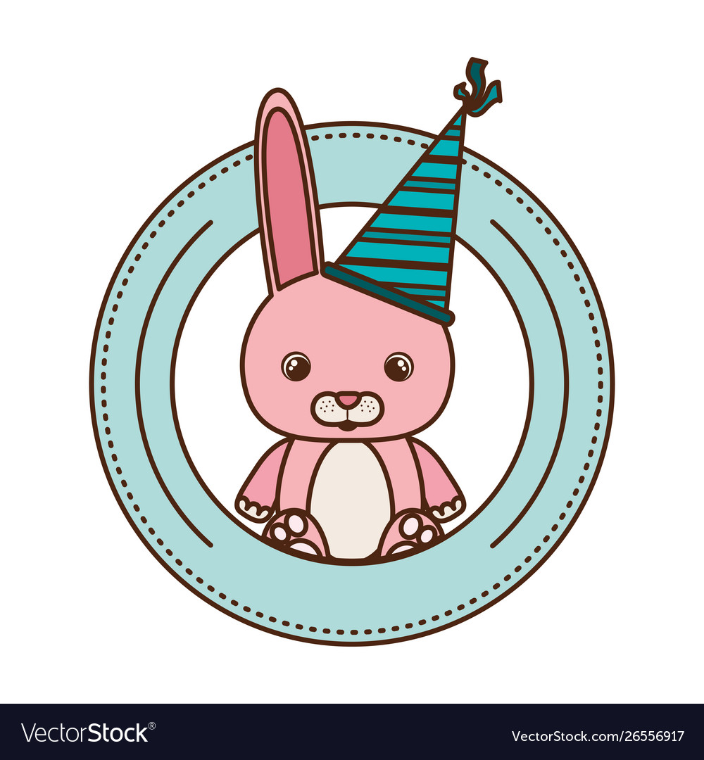 Birthday card and bunny with hat party Royalty Free Vector