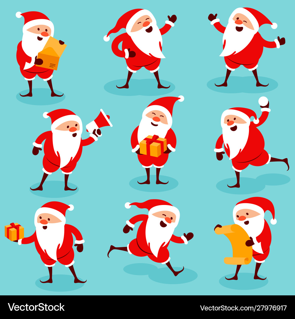 Christmas santa poses an actions Royalty Free Vector Image