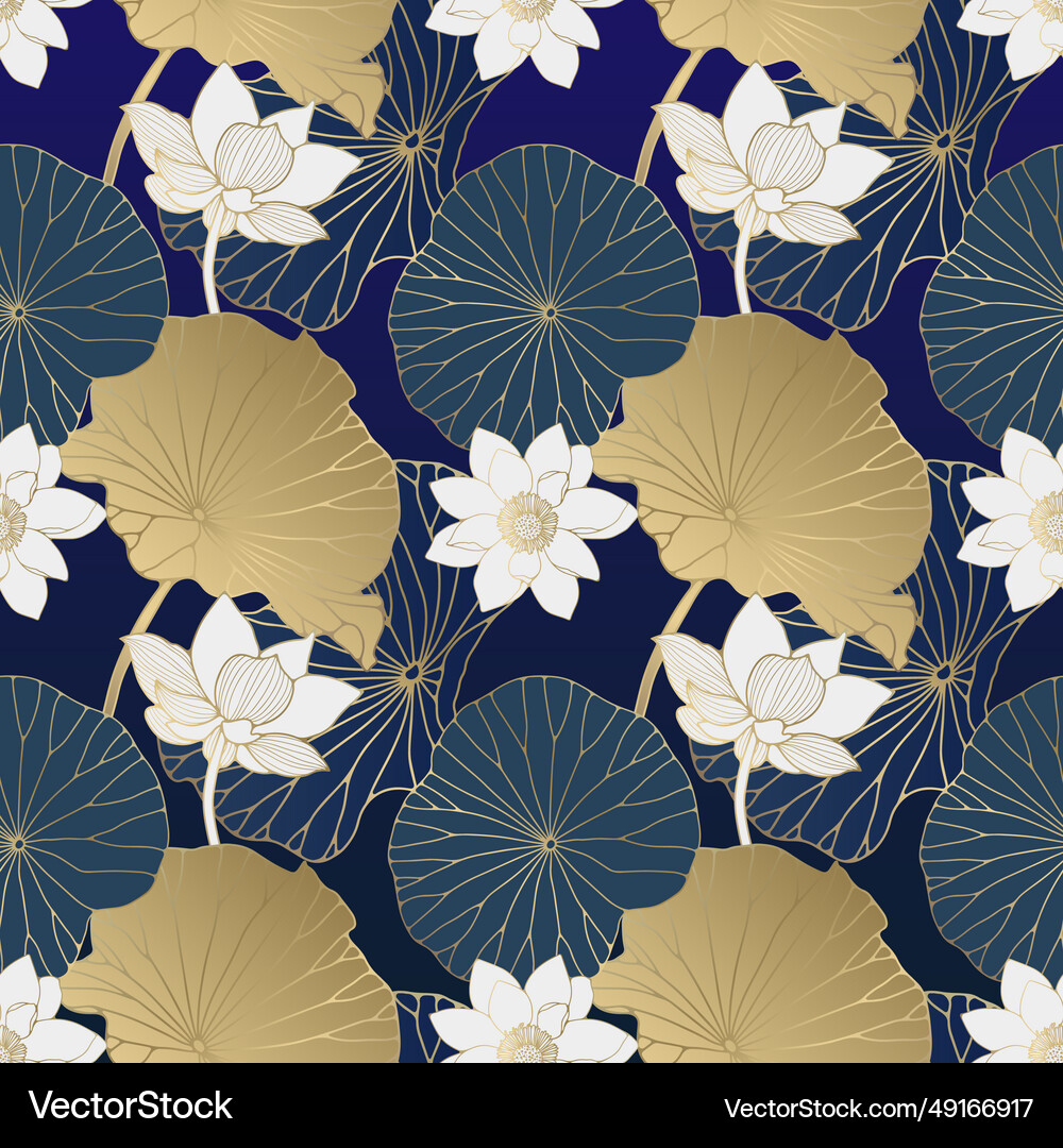 Floral seamless pattern with white lotus flowers Vector Image