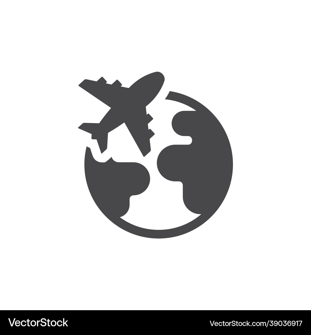 Planet earth with airplane black icon Royalty Free Vector