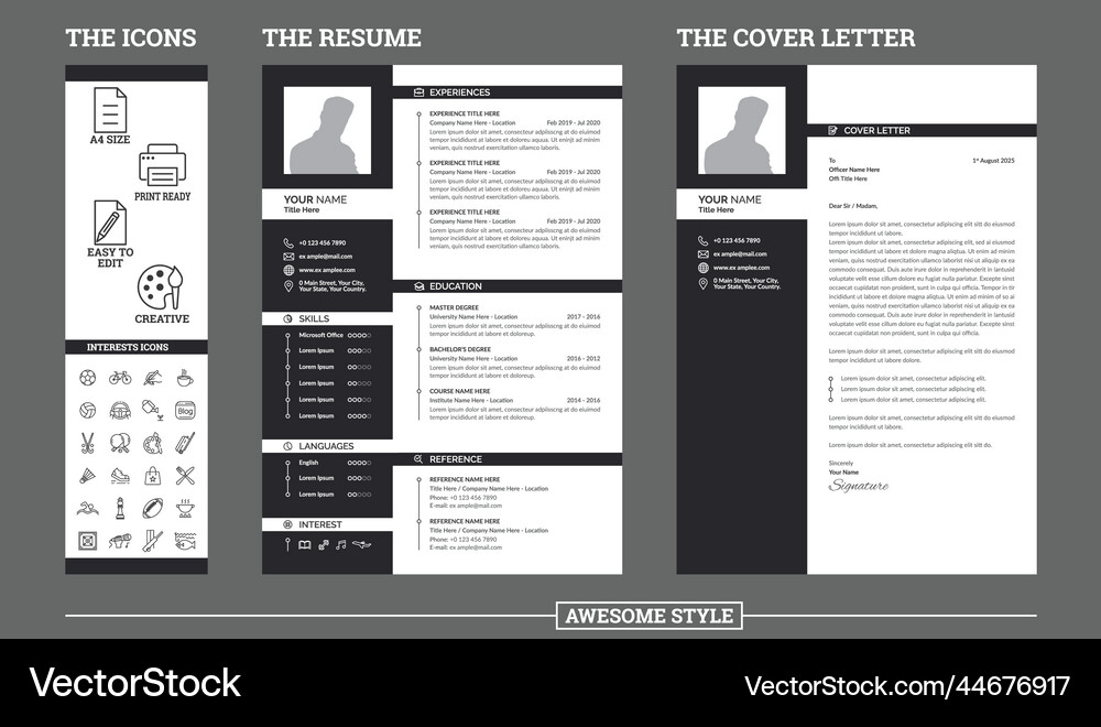 Simple resume cv template with cover letter Vector Image