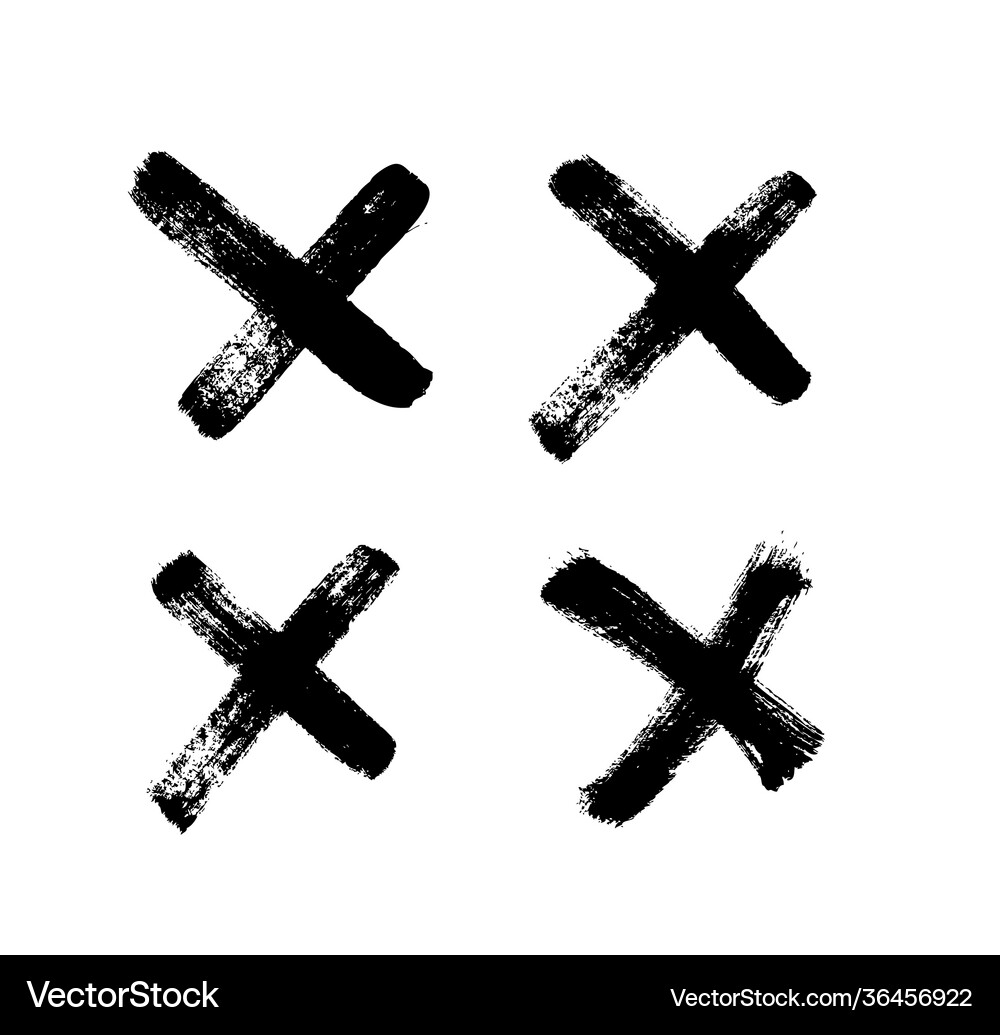 Black and white paint cross lines hand drawn set Vector Image