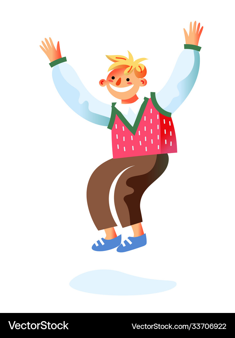 Happy overjoyed pupil jumping isolated on white Vector Image