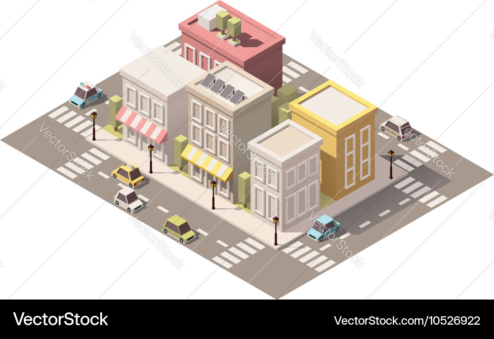 Isometric low poly town street with Royalty Free Vector