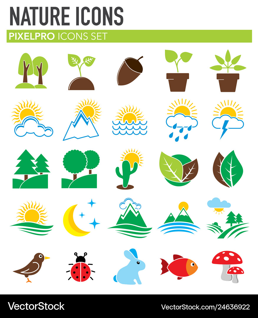 Nature related icons set on white background Vector Image