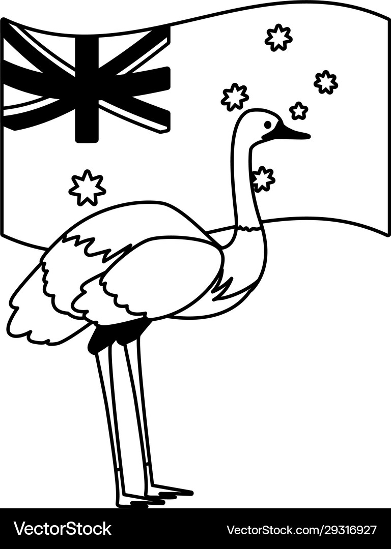 Emu with australian flag in background Royalty Free Vector