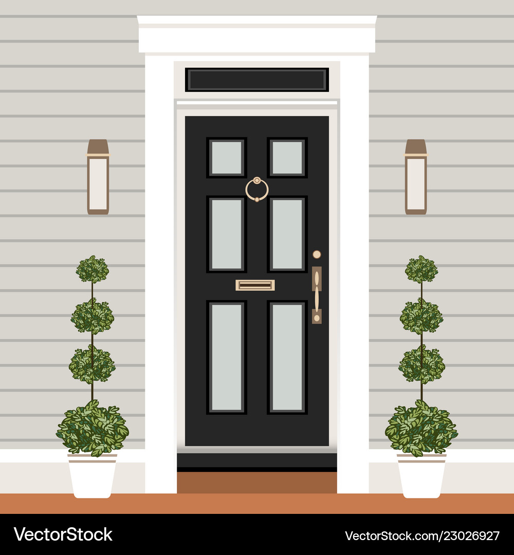 House door front with doorstep and steps window Vector Image