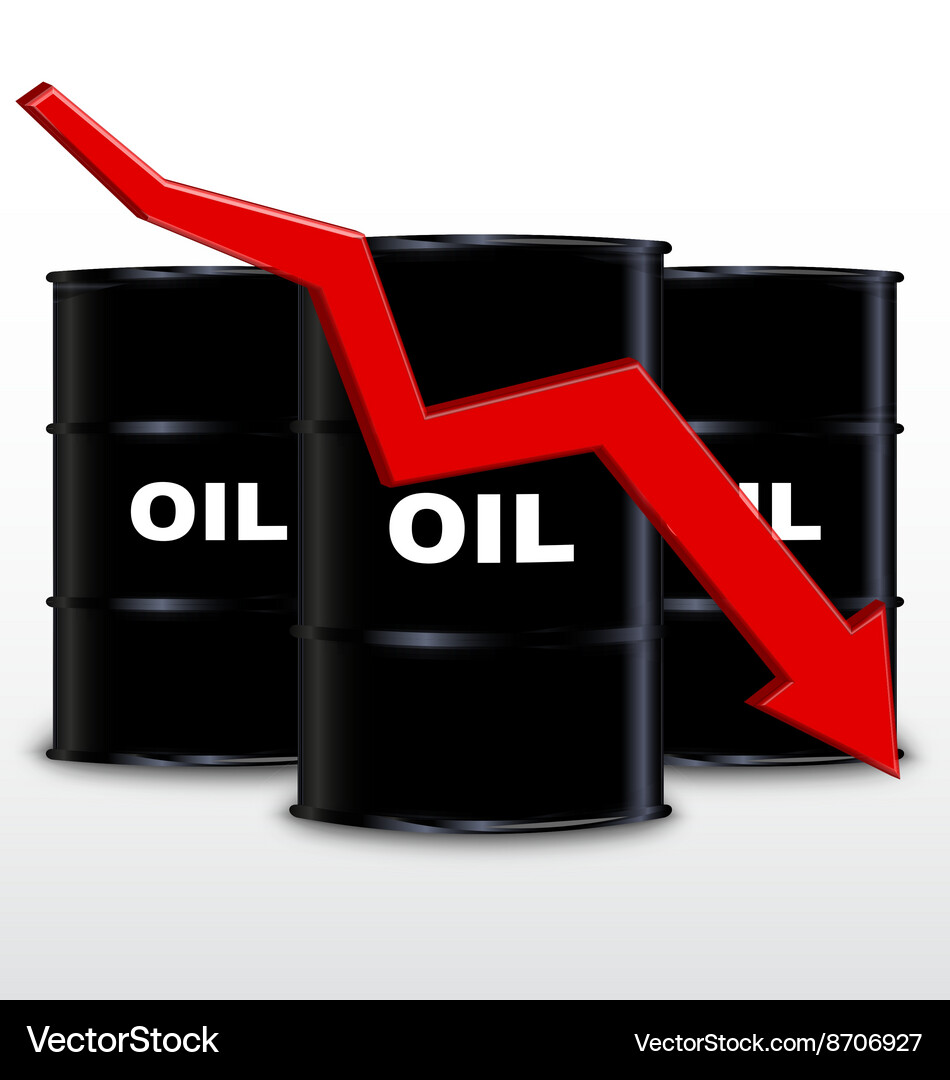 Oil barrels and red arrow chart down trend Vector Image